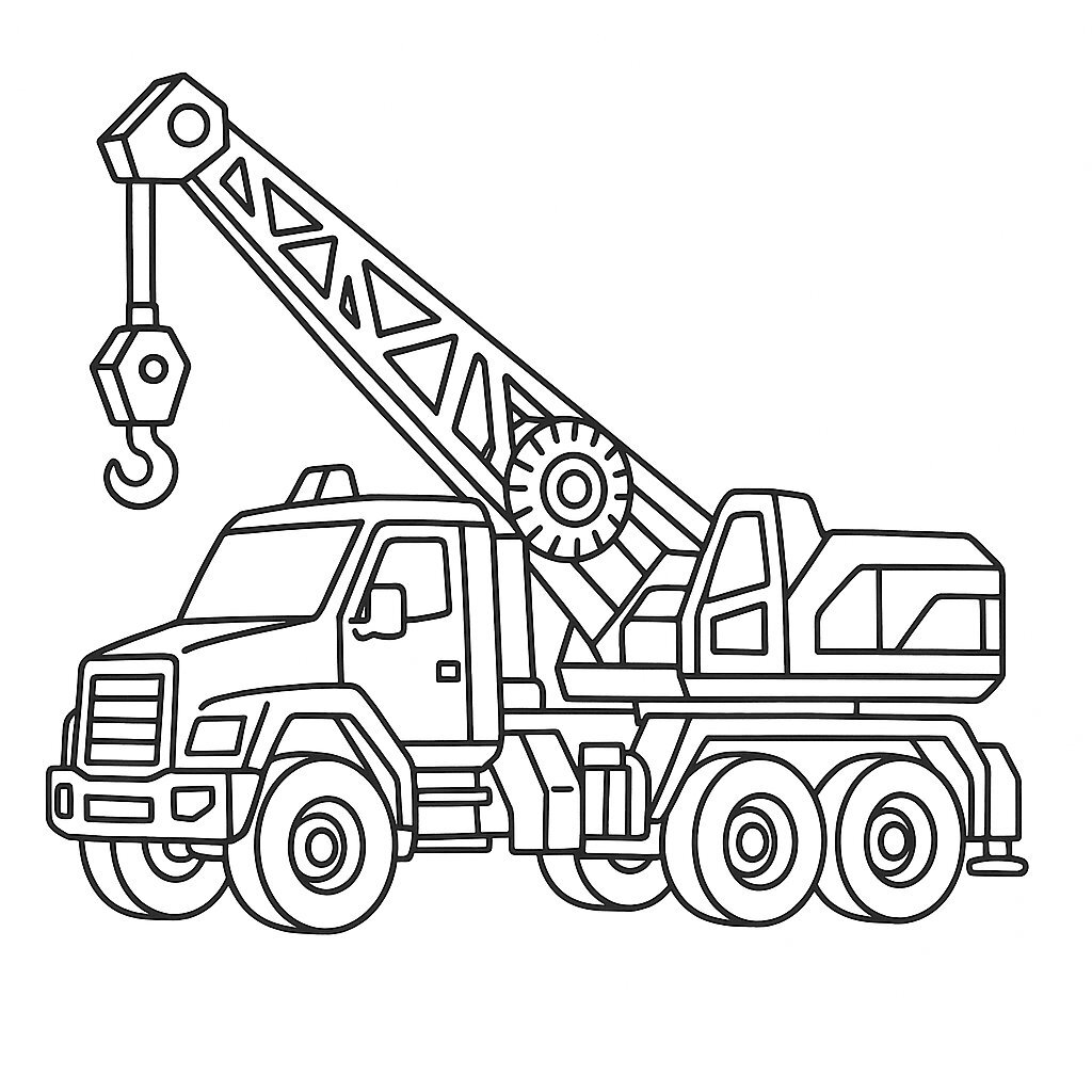 Crane Truck Coloring Pages for Kids - Construction Coloring Sheets 2026